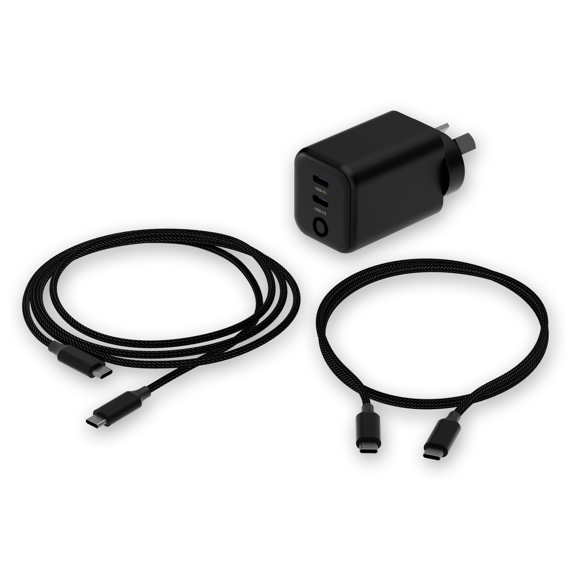 Dual Charge Kit – 45 W GaN Charger + 1m & 2m Braided USB-C Cables – Orno AU